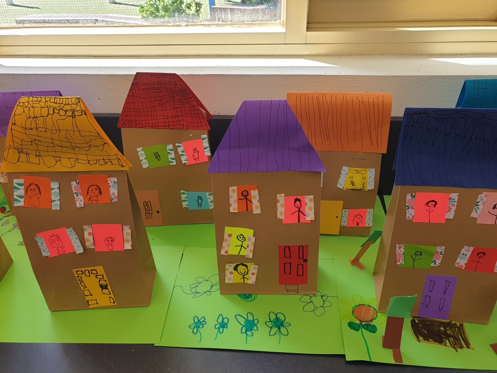 Collage/Mixed Media Houses- & Paper Bag Houses~Prep art lesson ...